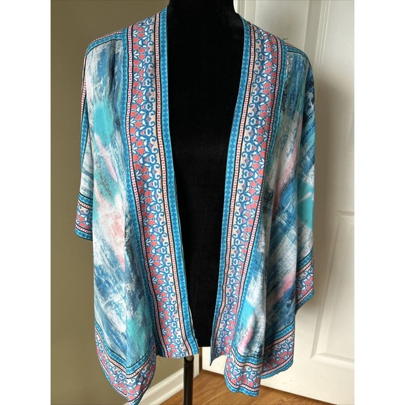 Tolani | Tops | Tolani Open Front Kimono Top Tunic Turquoise Orange ...